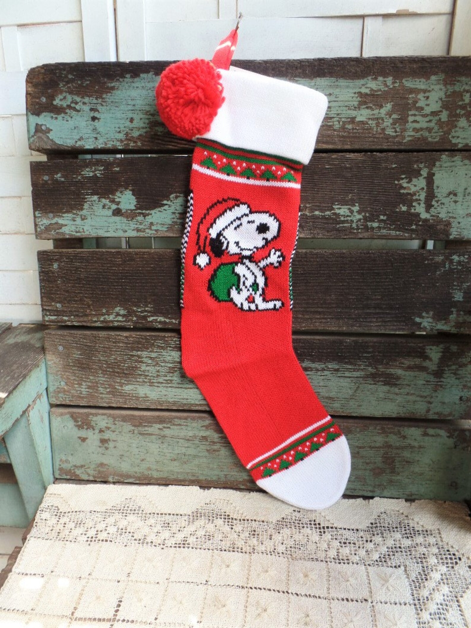 Vintage Ambassador Snoopy Christmas Stocking NOS Peanuts Knit | Etsy