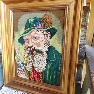 Vintage Large Needlepoint Picture French Countryman With Pipe Gold ...