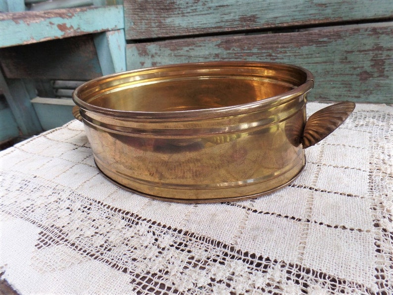 Vintage Oval Brass Double Shell Handle Pot - Etsy
