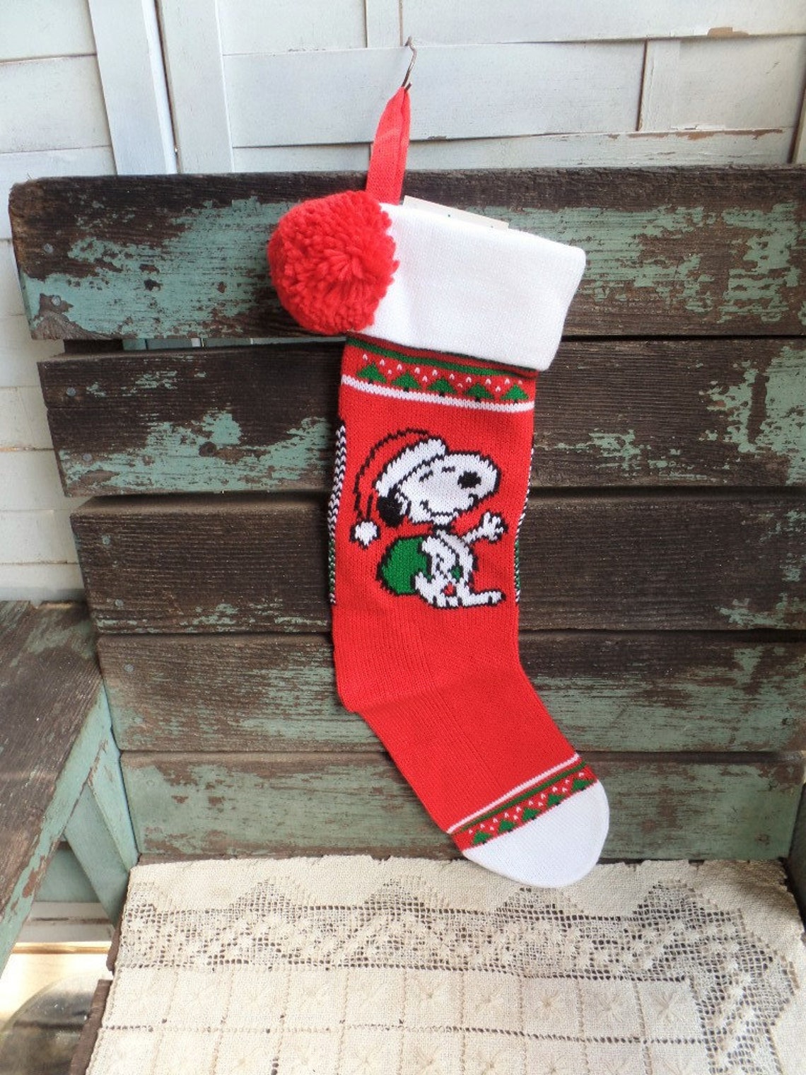 Vintage Ambassador Snoopy Christmas Stocking NOS Peanuts Knit - Etsy