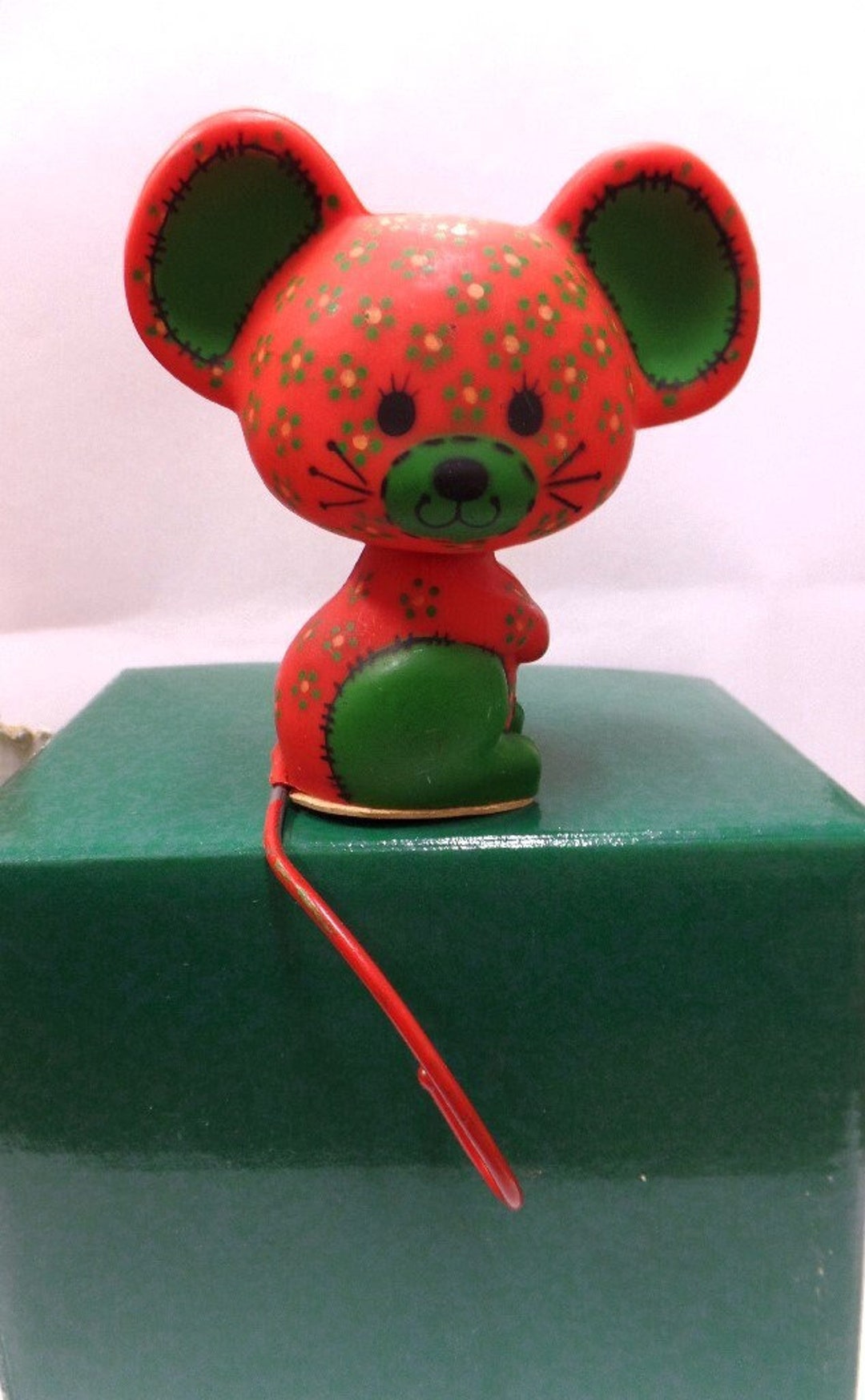 Vintage Hallmark Calico Mouse Stocking Hanger 1977 Red Mouse Christmas ...