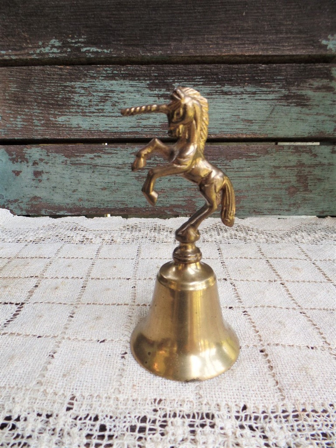 Vintage Solid Brass Bell With Unicorn - Etsy