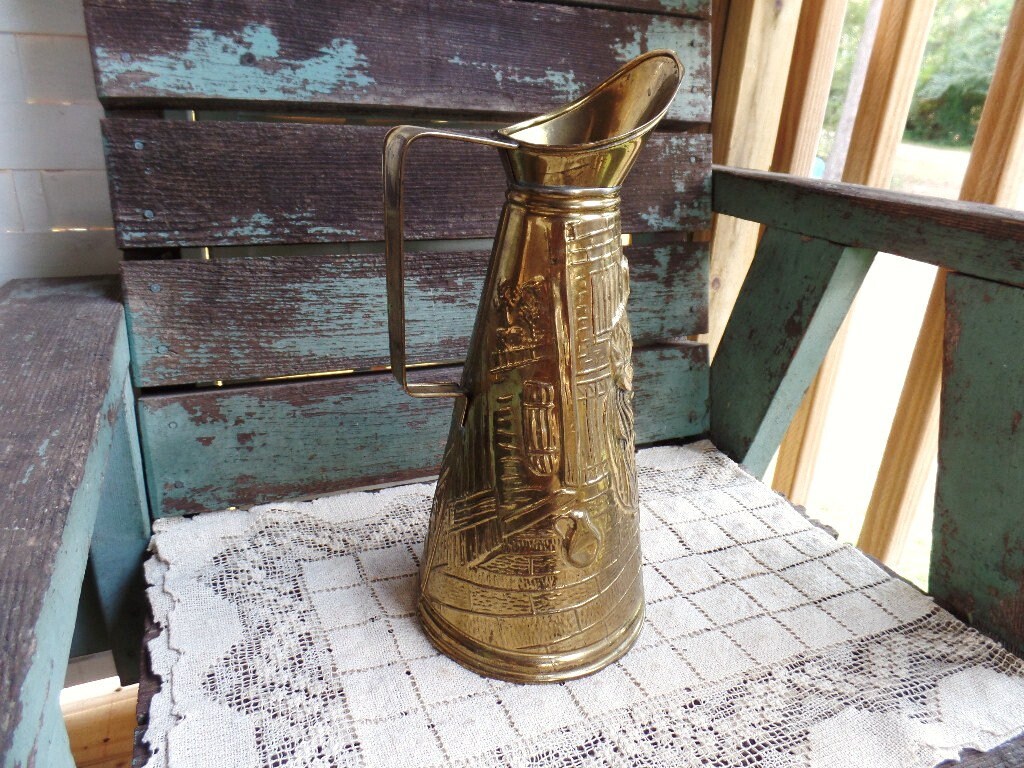 Vintage Embossed Brass Pouring Pitcher Made in England | Etsy