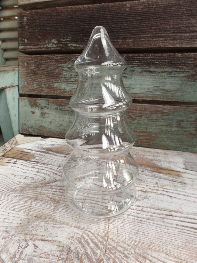 Vintage Clear Glass Christmas Tree Jar Apothecary Storage Container 8 ...