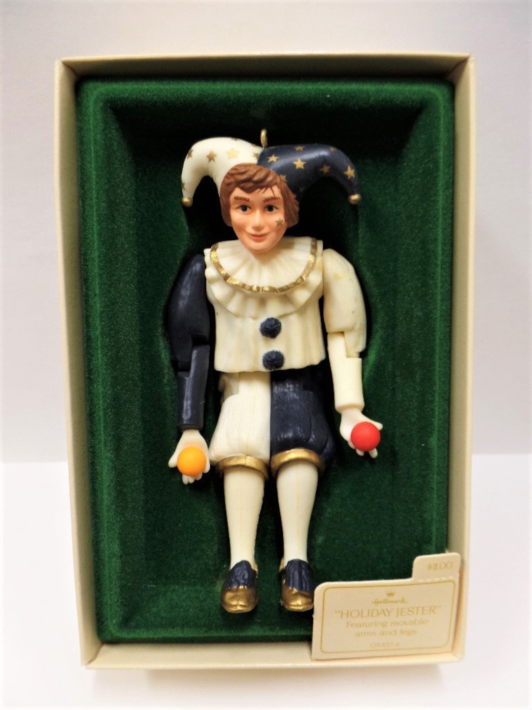 Hallmark Holiday Jester Christmas Ornament 1984 NOS NRFB Movable Arms ...