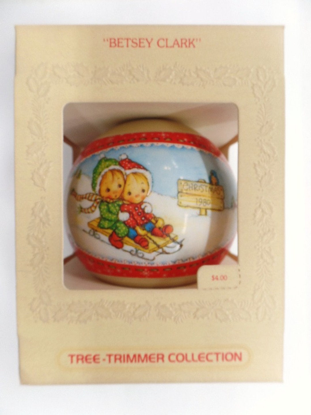Hallmark betsey Clark Glass Ball Ornament 1980 NRFB New Snow Sledding ...