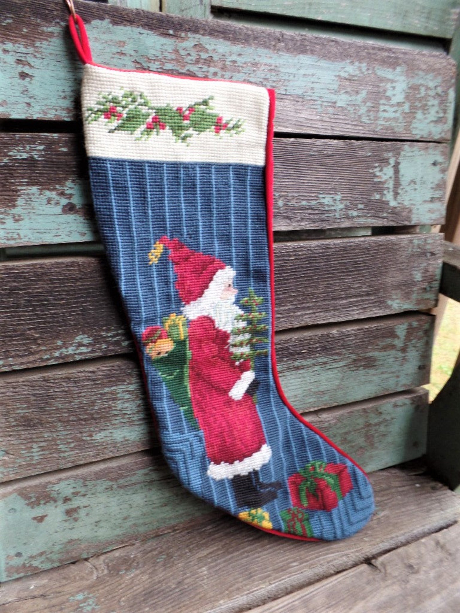 Vintage Needlepoint Christmas Stocking Santa Claus Christmas - Etsy
