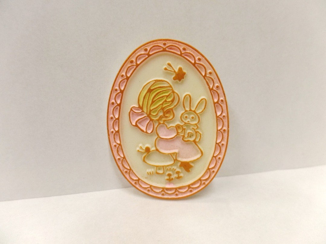 Vintage Hallmark Easter Lapel Pin 1975 NOS Girl With Bunny Mushroom ...