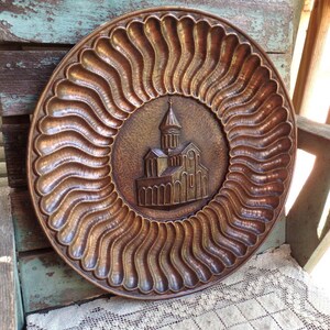 Vintage Large Copper Wall Plaque Church Scene Religious Art Copper Tray ...