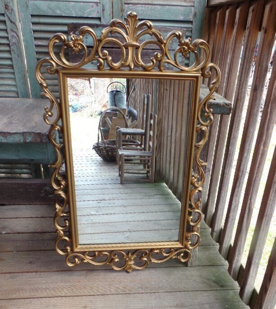 Large Vintage Gold Wall Mirror Hollywood Regency Ornate Floral Design ...