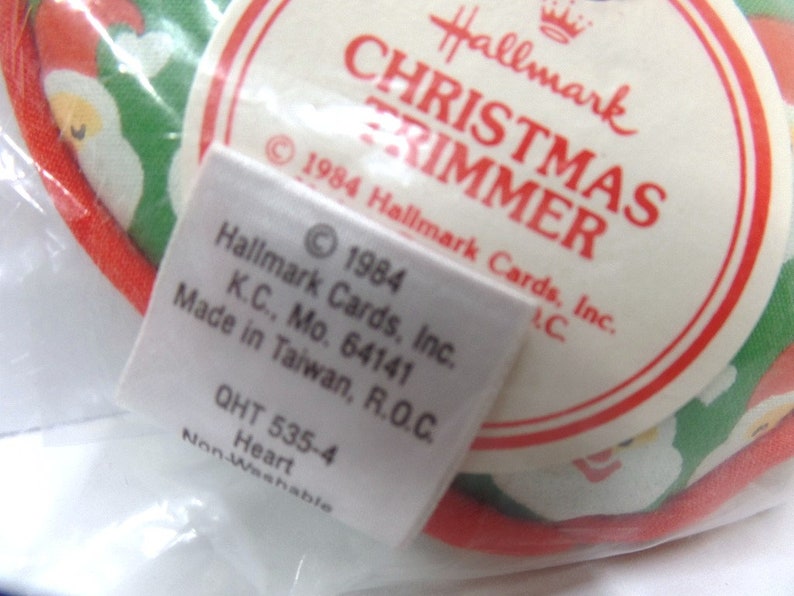 Hallmark Heart With Santas Fabric Christmas Ornament 1984 NOS Christmas ...