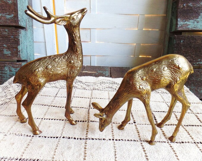 Vintage Pair Brass Deer Figurines Elk Buck Doe - Etsy