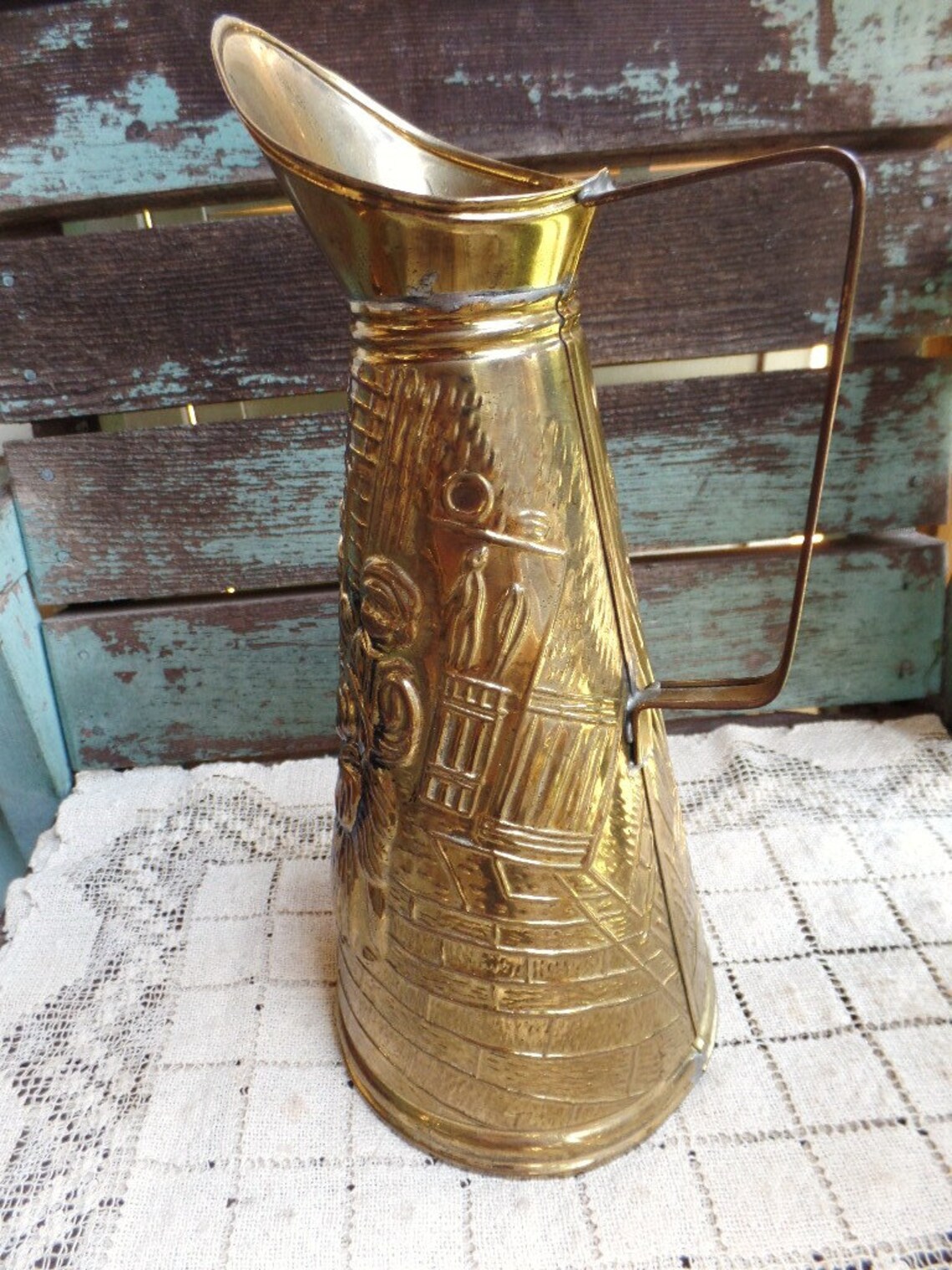 Vintage Embossed Brass Pouring Pitcher Made in England - Etsy
