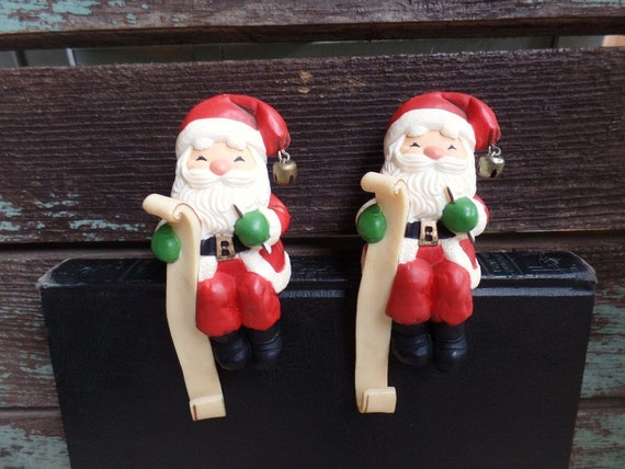 Vintage Pair Hallmark Santa Claus Stocking Hangers 1984 - Etsy