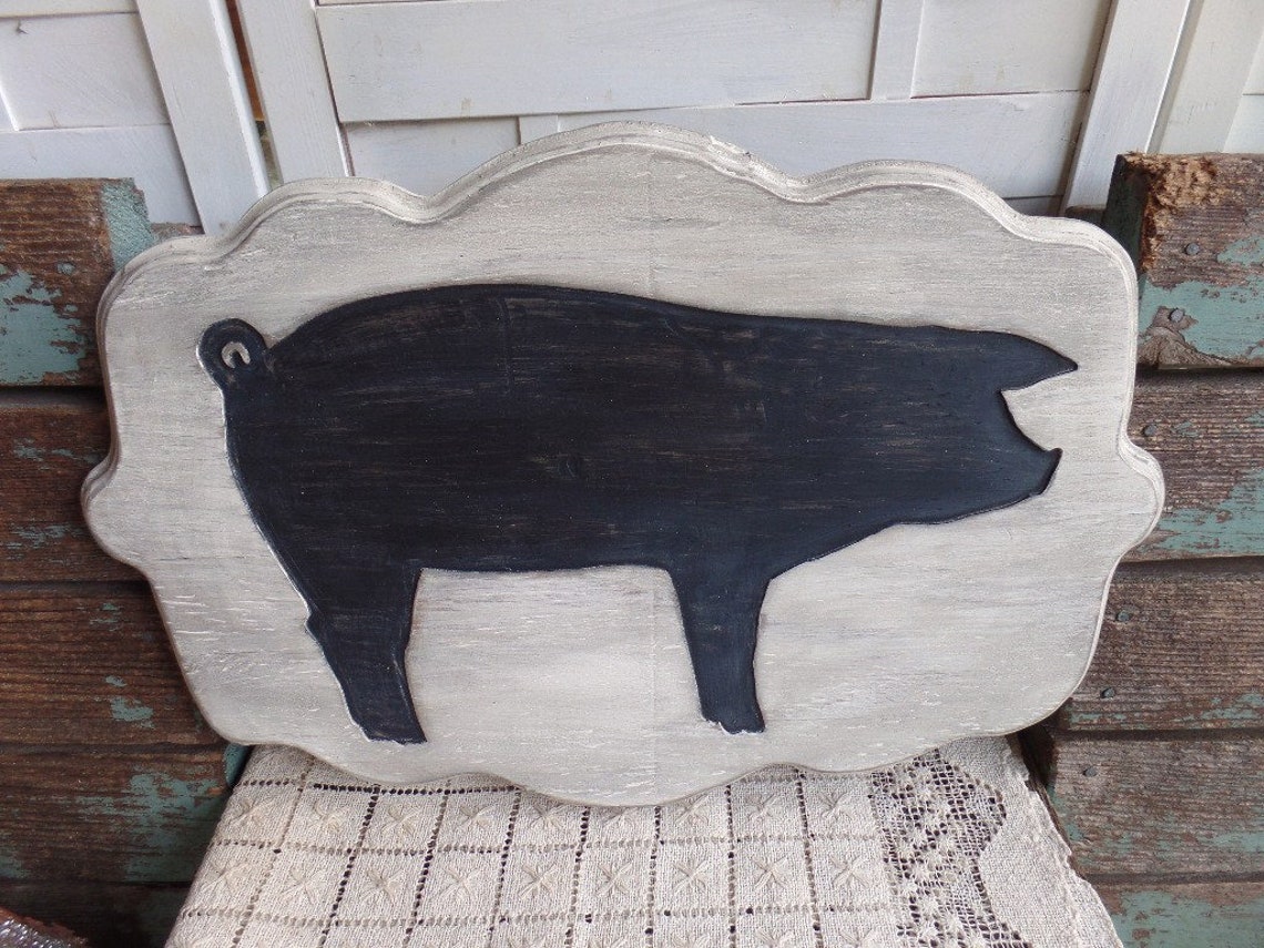 Handmade Folk Art Wood Sign Pig Shabby Chic BBQ Folk Art - Etsy