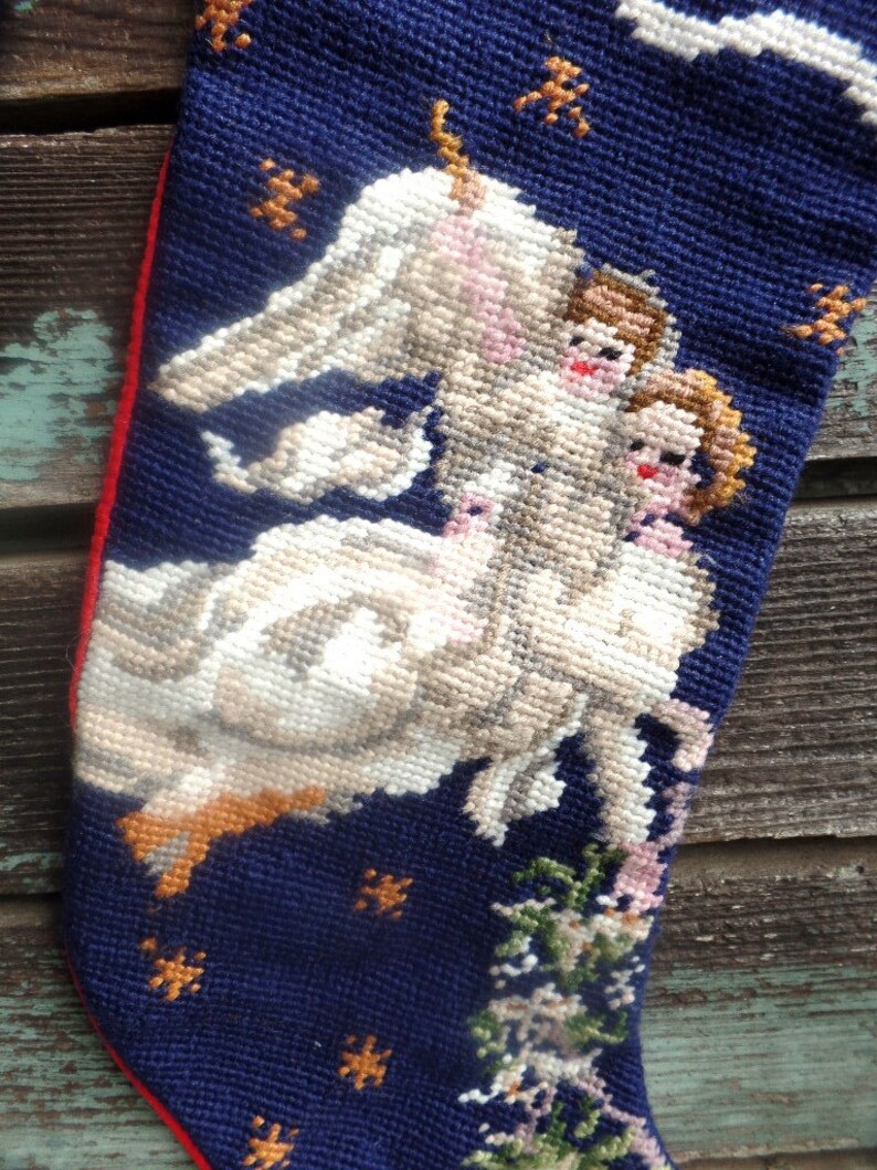 Vintage Needlepoint Christmas Stocking Angels Mistletoe - Etsy