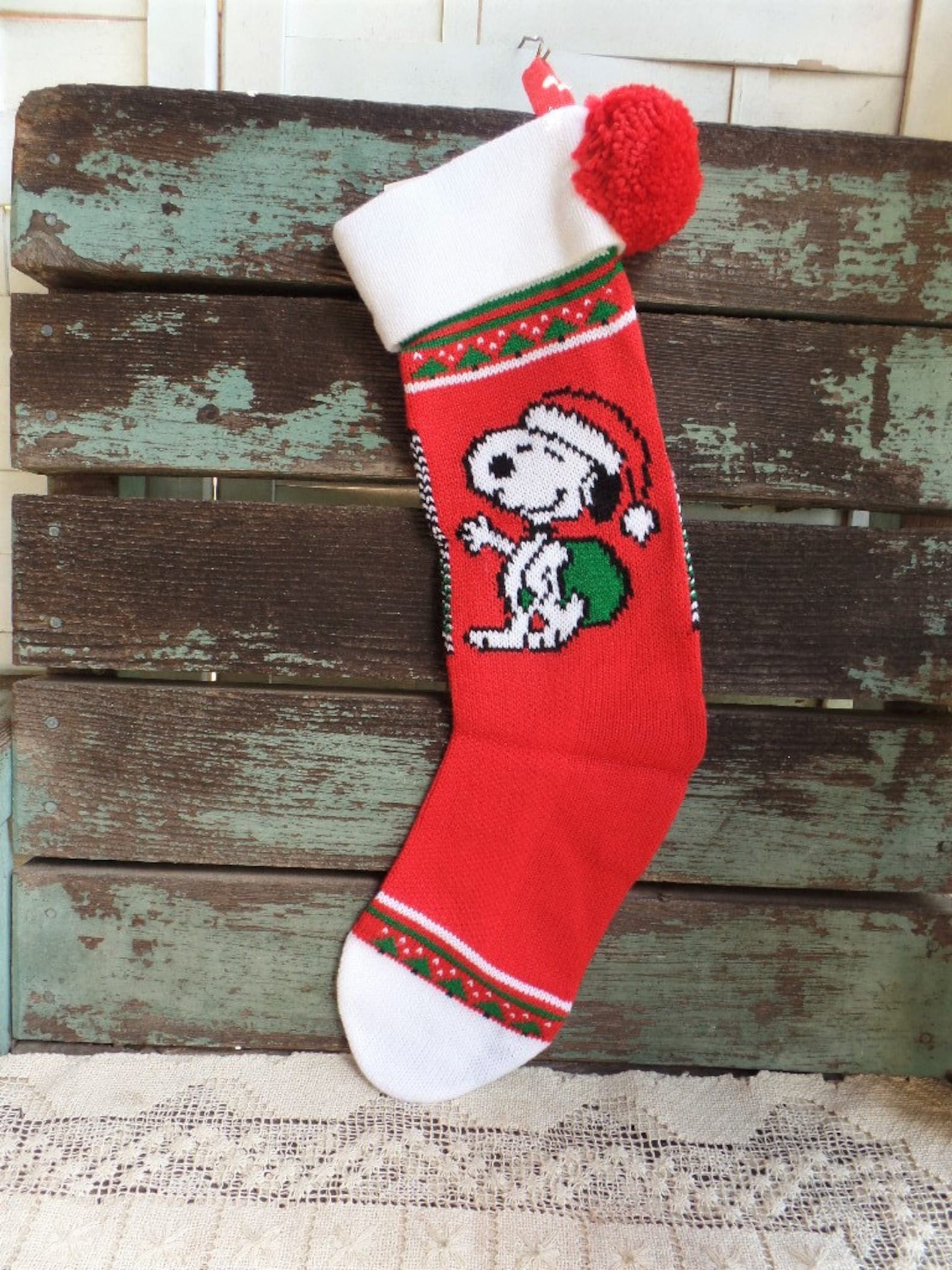 Vintage Ambassador Snoopy Christmas Stocking NOS Peanuts Knit - Etsy