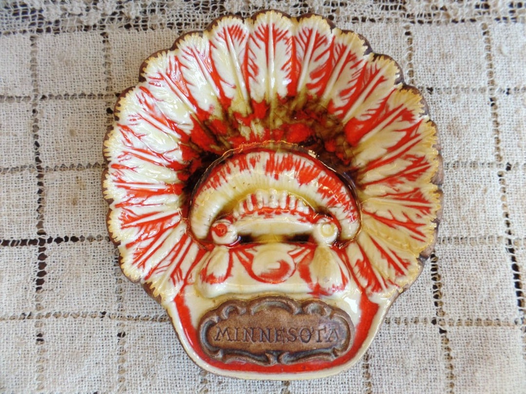 Vintage Treasure Craft Ceramic Ashtray Indian Headdress Minnesota - Etsy