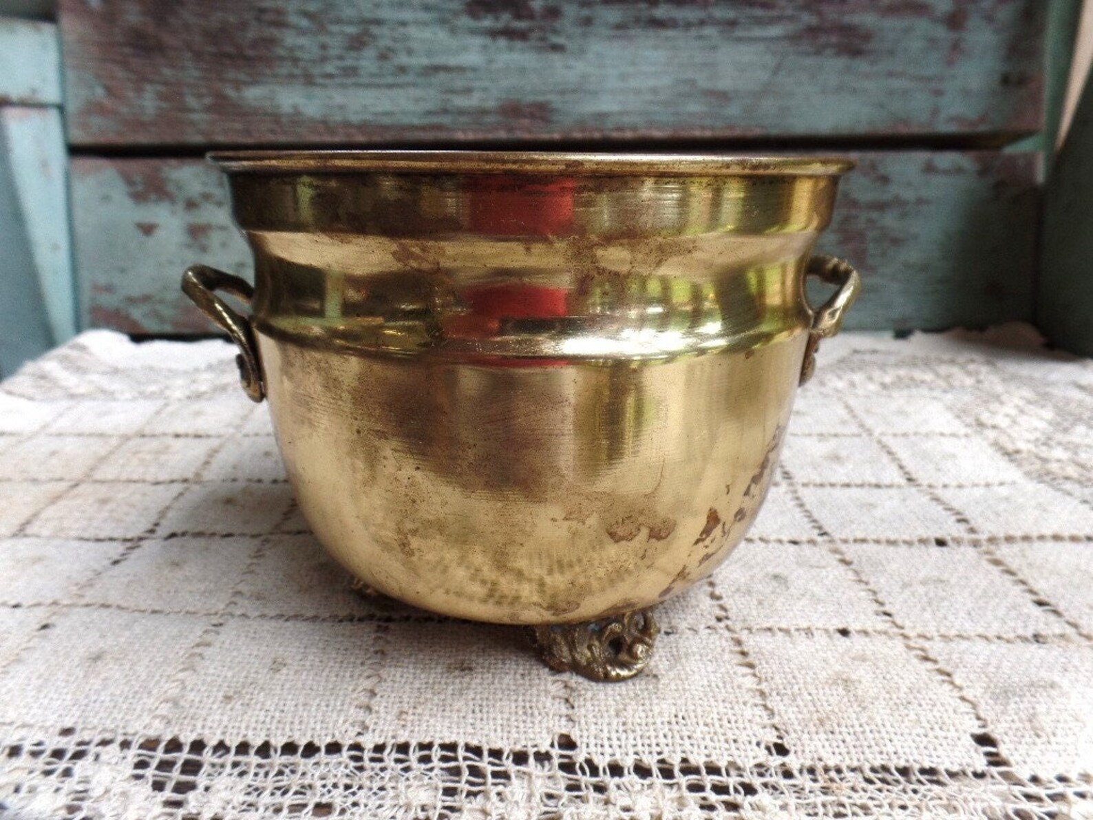 Vintage Footed Brass Double Handled Pot Planter 4 Tall - Etsy