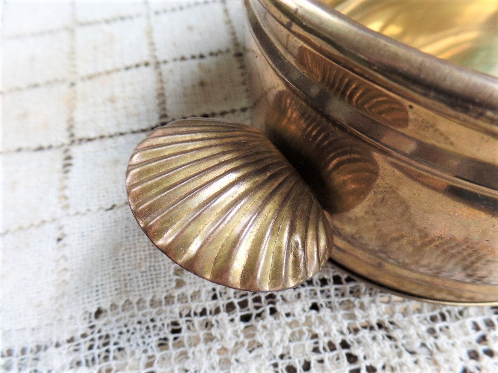 Vintage Oval Brass Double Shell Handle Pot - Etsy