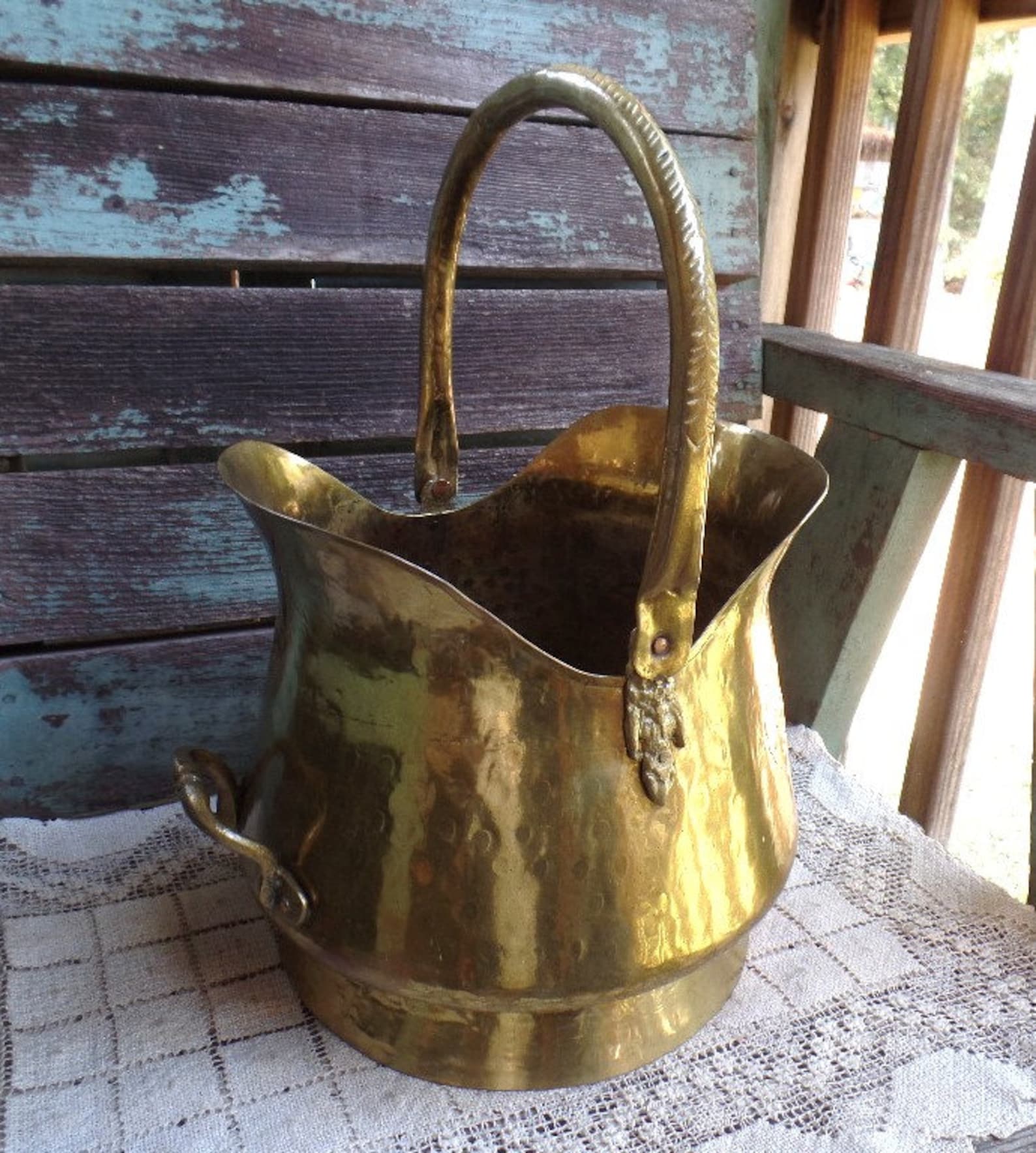 Vintage Hammered Brass Scuttle Bucket With Floral Design Made - Etsy