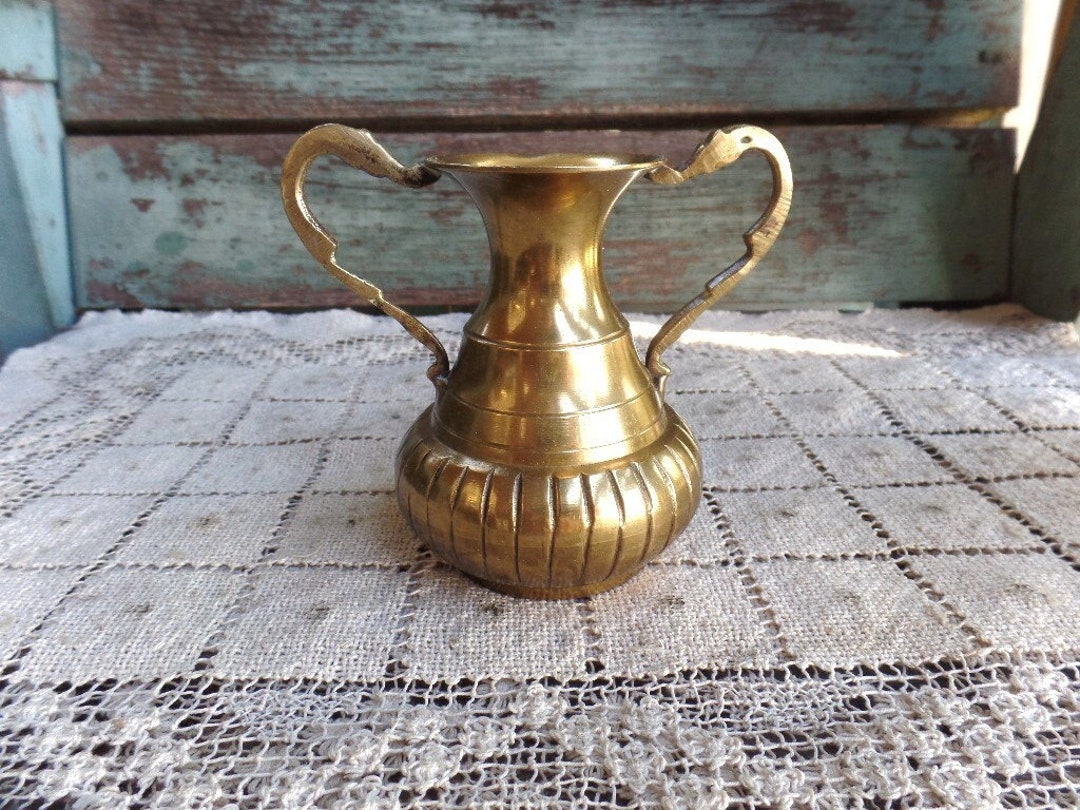 Vintage Small Solid Brass Vase Double Handles Brass Decor 3 7/8" - Etsy