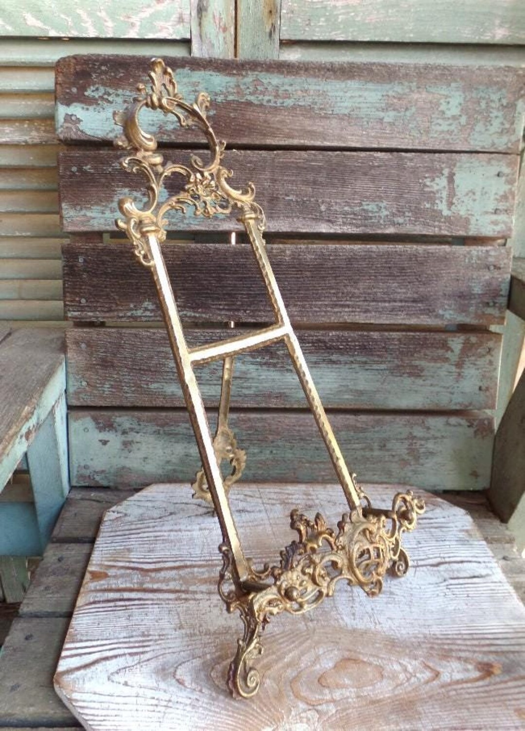 Large Vintage Brass Easel Ornate Photo Holder Brass Display Piece 20 ...