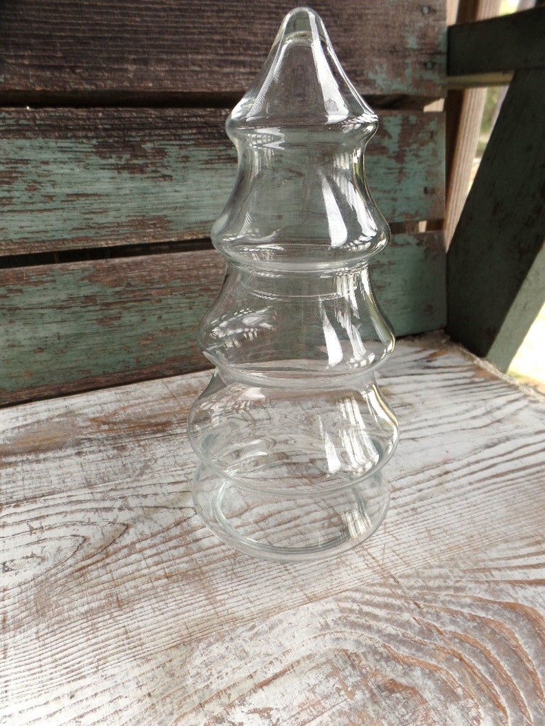 Vintage Clear Glass Christmas Tree Jar Apothecary Storage Container 8 ...
