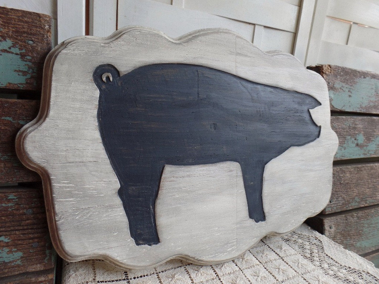 Handmade Folk Art Wood Sign Pig Shabby Chic BBQ Folk Art - Etsy