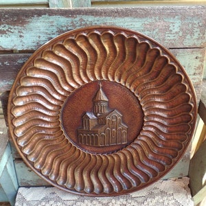 Vintage Large Copper Wall Plaque Church Scene Religious Art Copper Tray ...