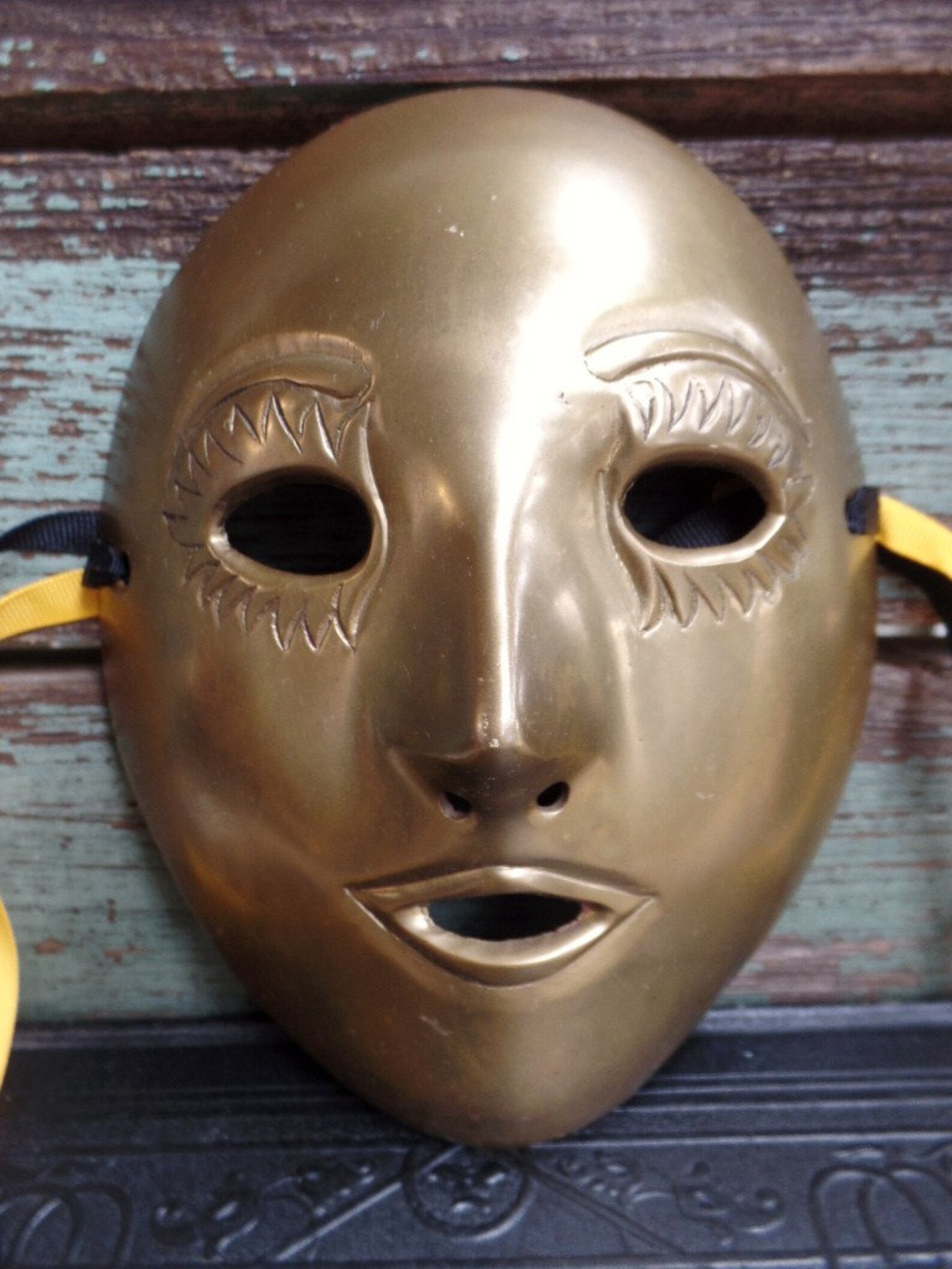 Vintage Solid Brass Theater Mask Brass Wall Plaque - Etsy