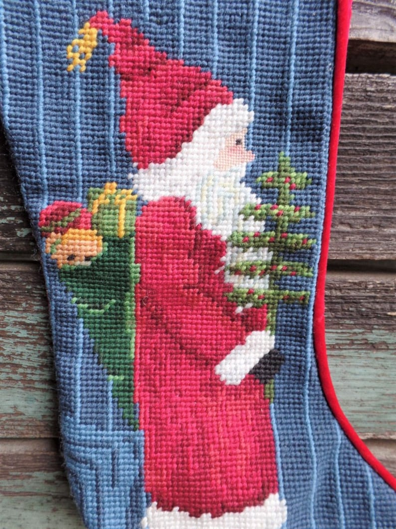 Vintage Needlepoint Christmas Stocking Santa Claus Christmas - Etsy