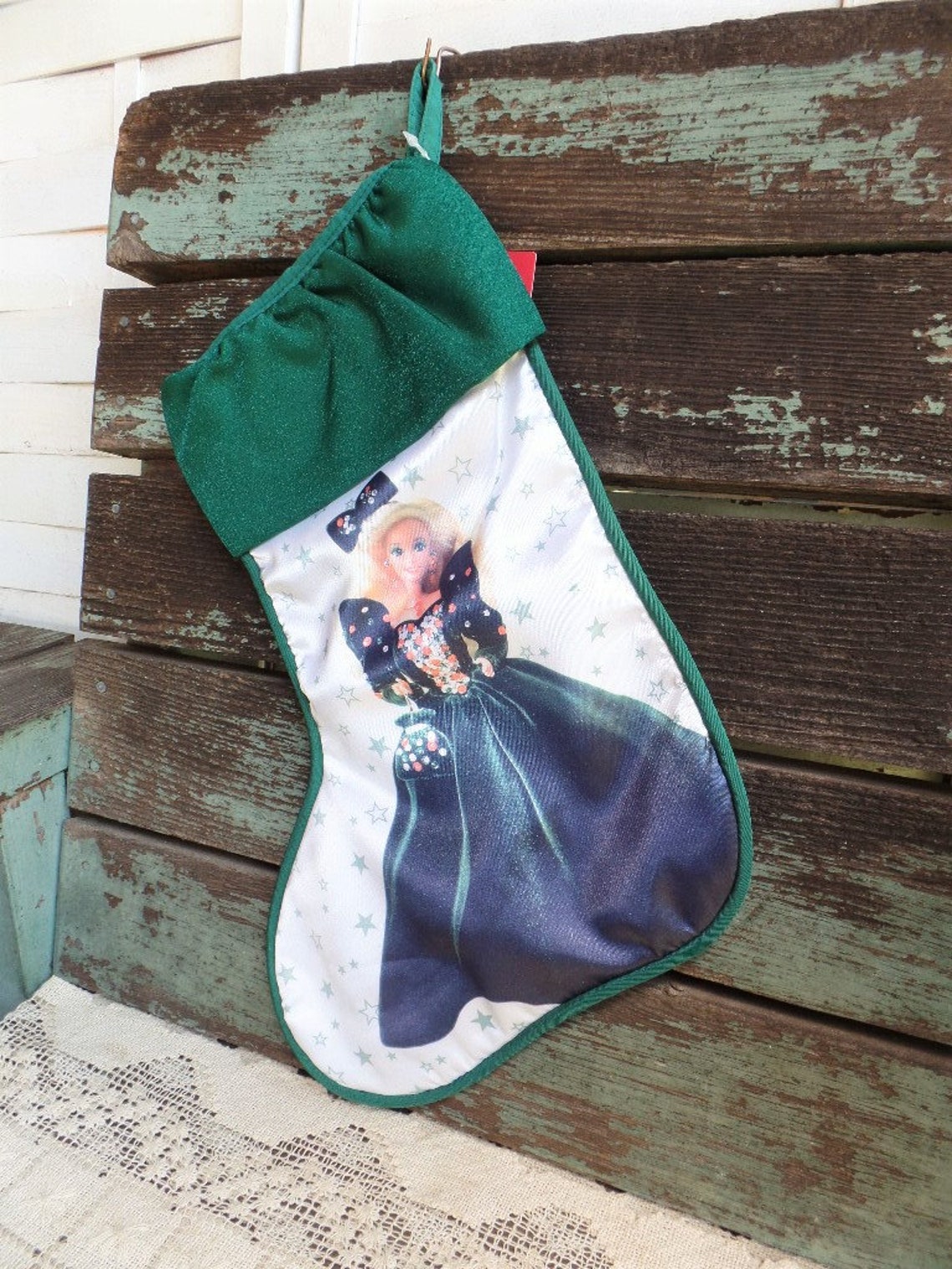 Vintage Hallmark Barbie Christmas Stocking NOS Green Stocking | Etsy