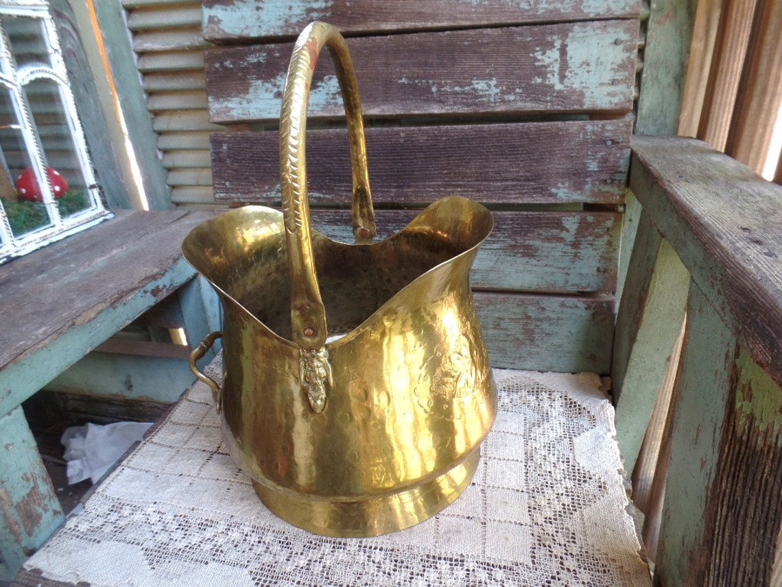 Vintage Hammered Brass Scuttle Bucket With Floral Design Made in Turkey ...