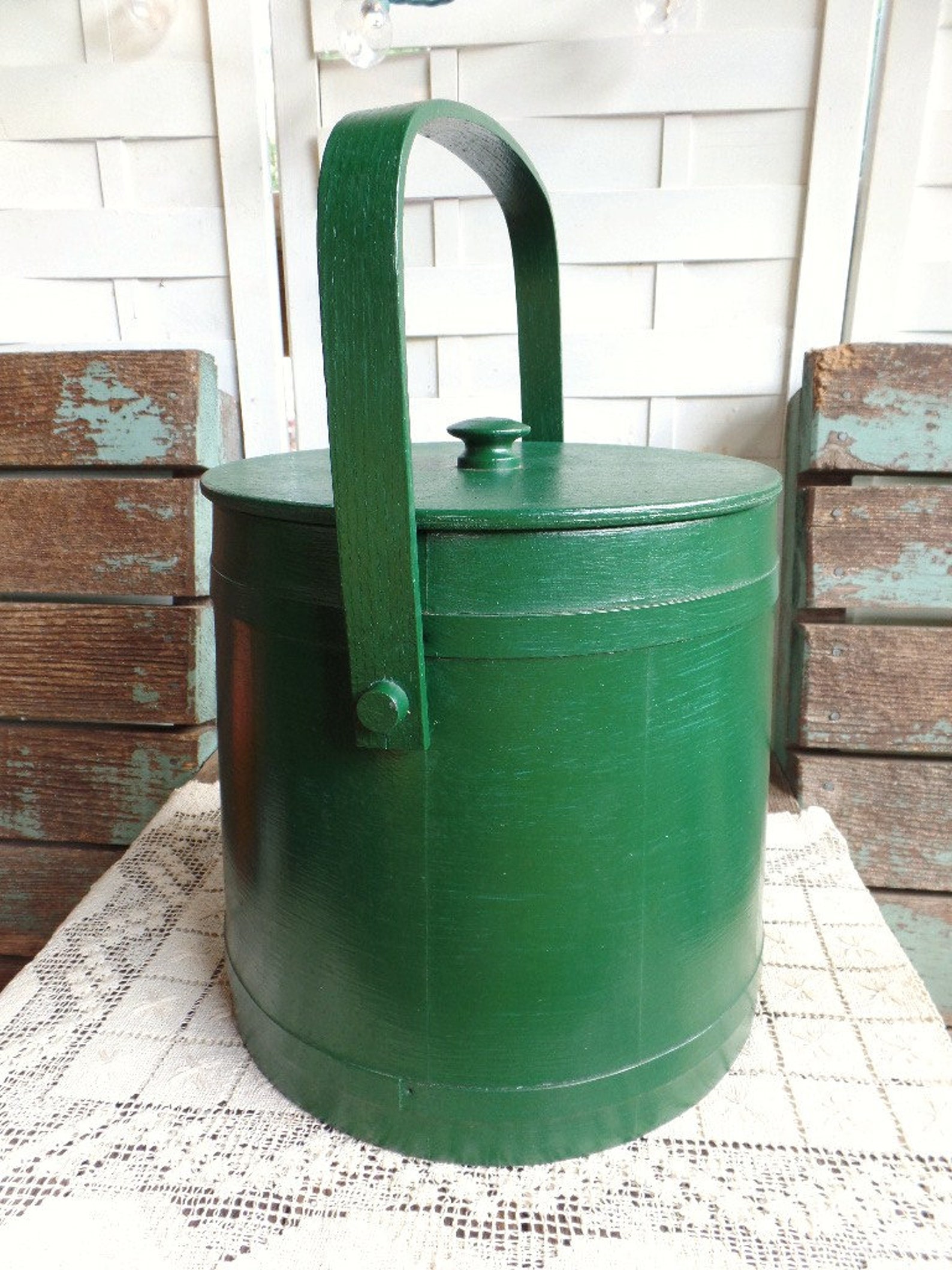 Antique Large Wood Bucket With Handle and Lid Firkin Sugar | Etsy