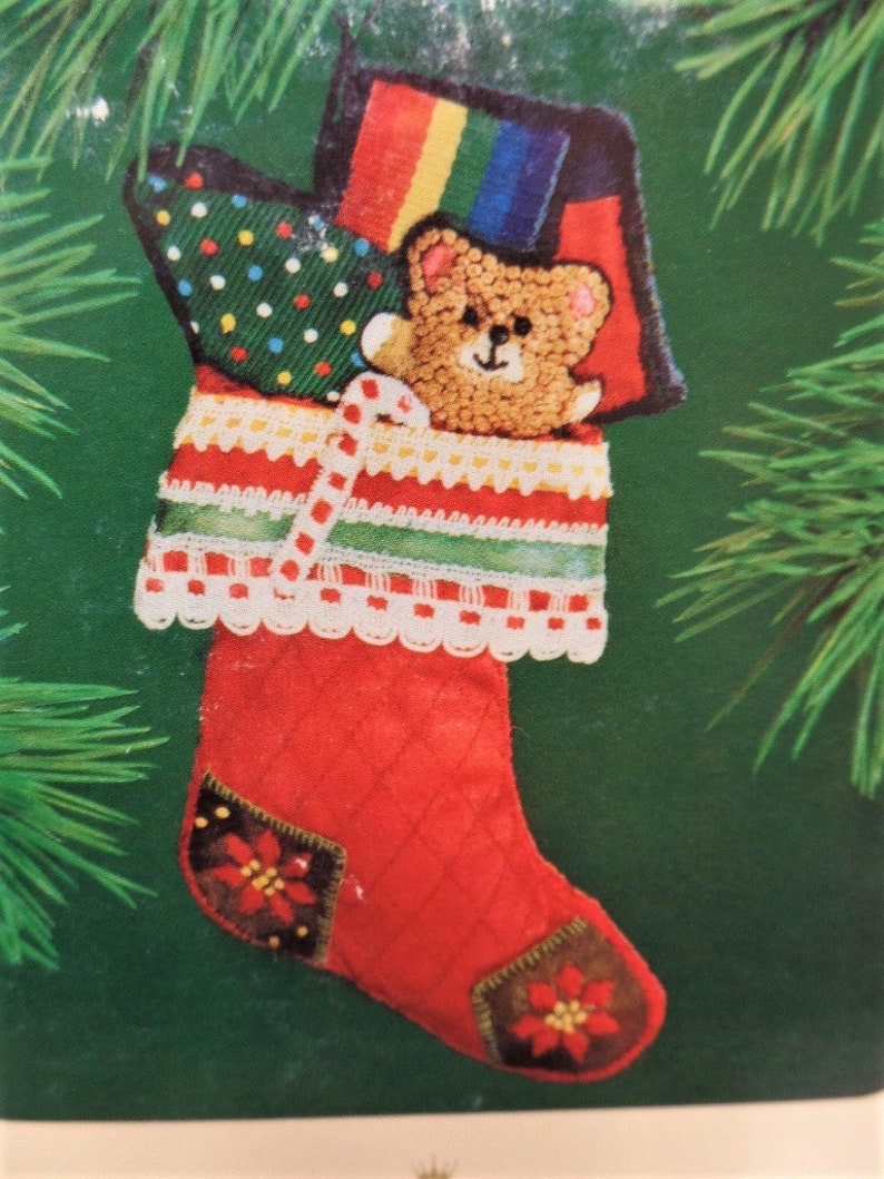 Hallmark Embroidered Stocking Christmas Ornament 1983 NOS Hand ...