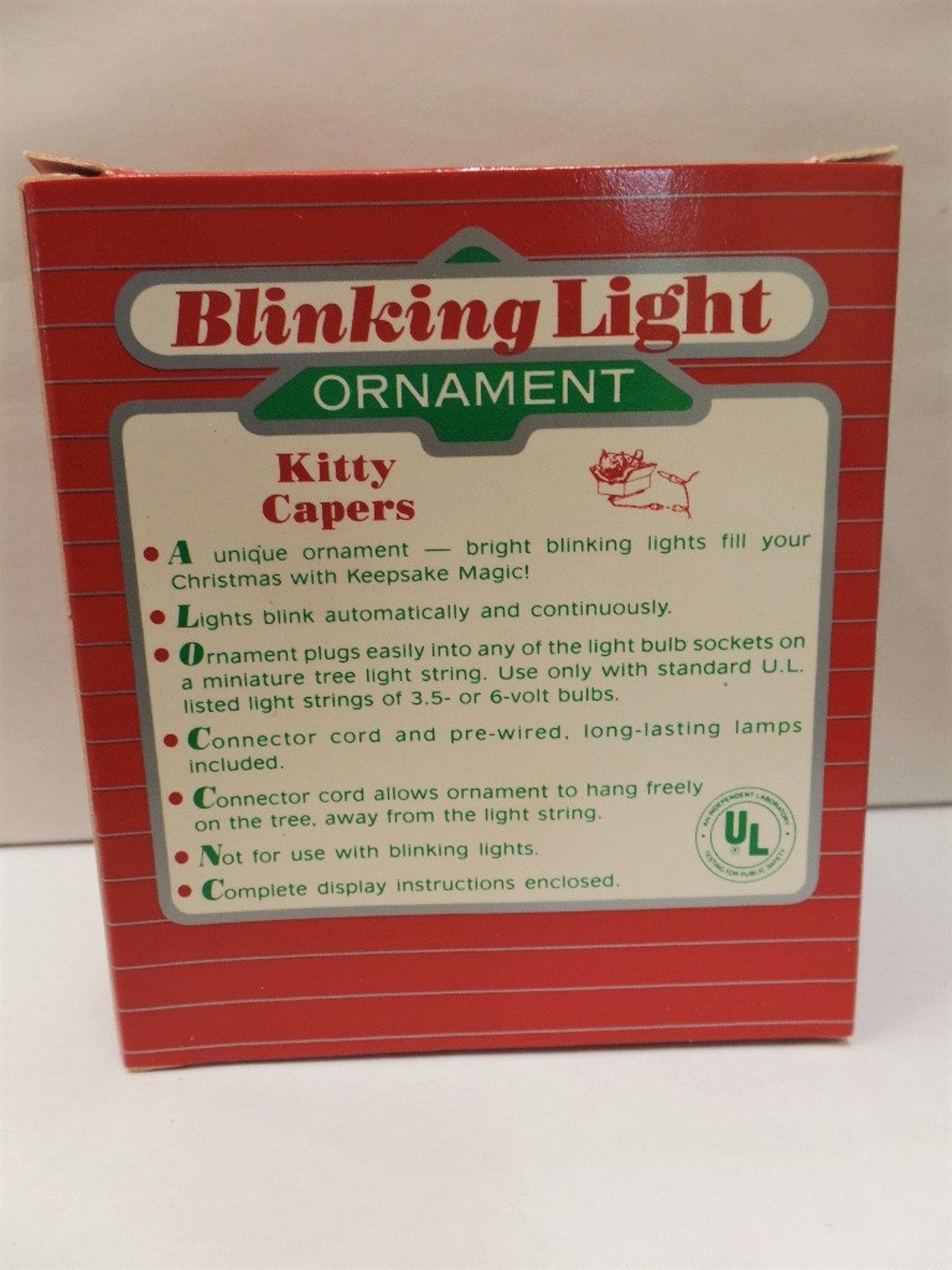 Hallmark Kitty Capers Magic Christmas Ornament 1988 NOS Blinking Light ...
