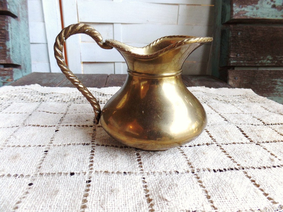 Vintage Small Brass Pitcher Braided Handle | Etsy