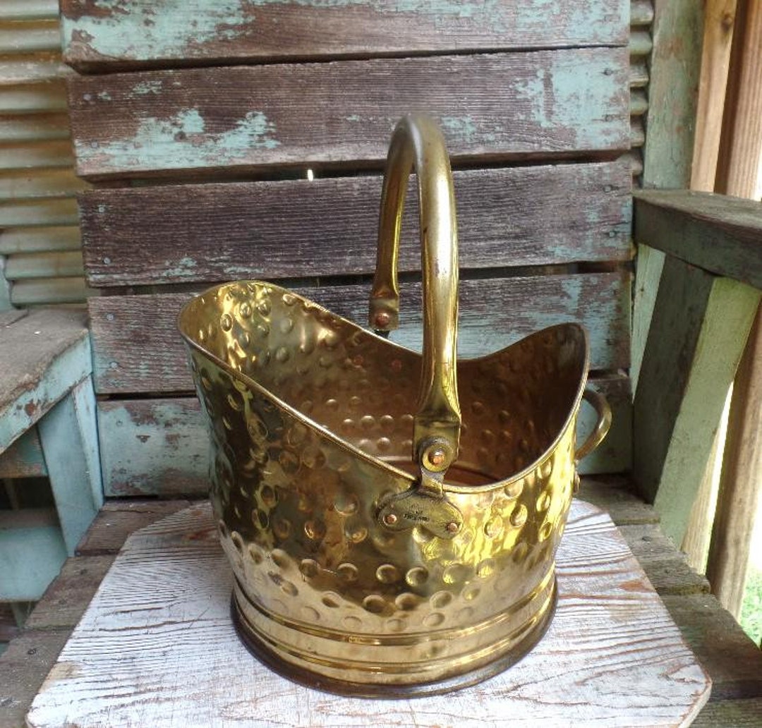 Vintage Hammered Brass Scuttle Bucket Made in England Brass Pot - Etsy