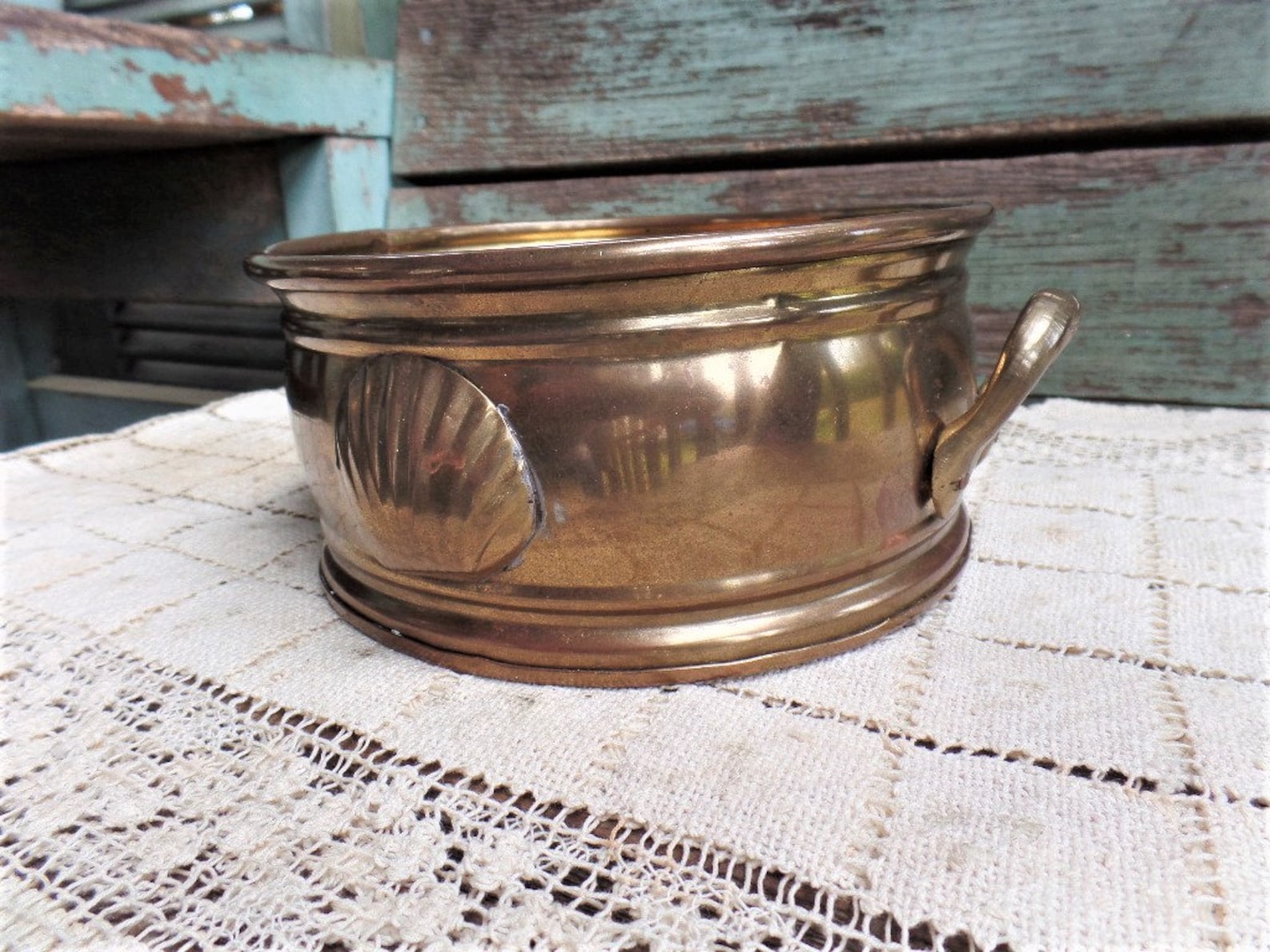 Vintage Round Brass Double Handle Pot Shell Design - Etsy