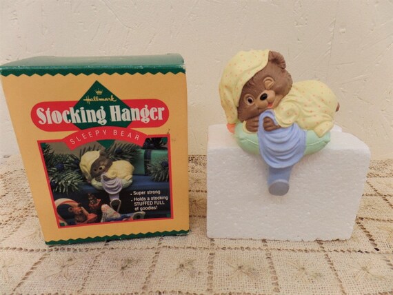 Vintage Hallmark Sleepy Bear Stocking Hanger 1986 NOS Original - Etsy
