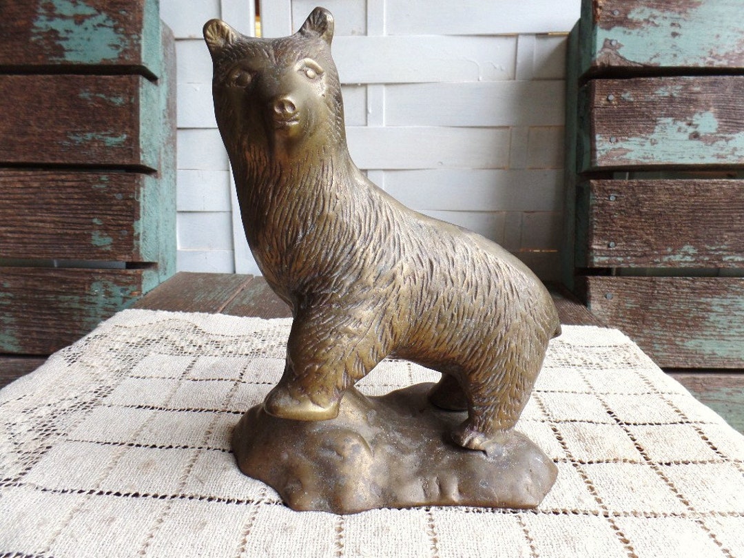Vintage Large Brass Bear Statue - Etsy