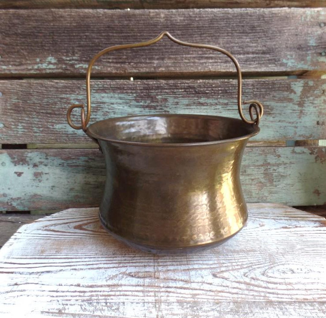 Vintage Hammered Brass Pot With Handle Brass Planter - Etsy
