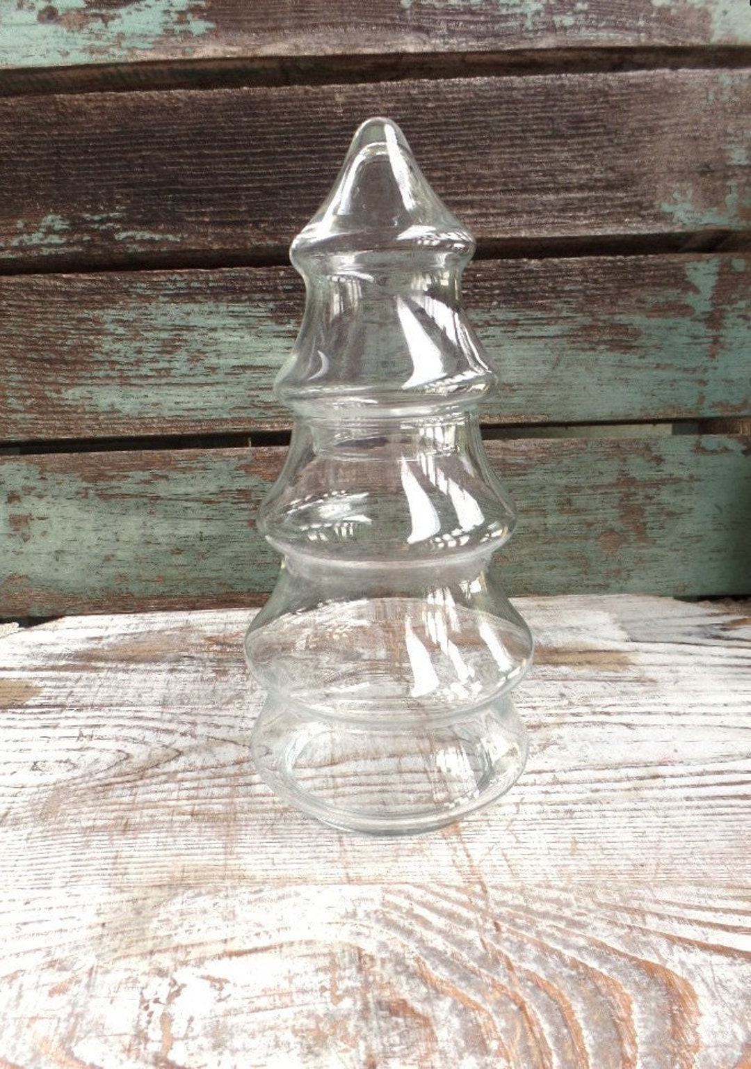 Vintage Clear Glass Christmas Tree Jar Apothecary Storage Container 8 ...