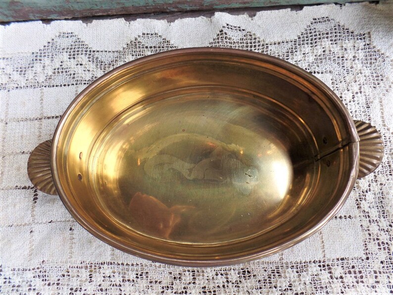 Vintage Oval Brass Double Shell Handle Pot | Etsy