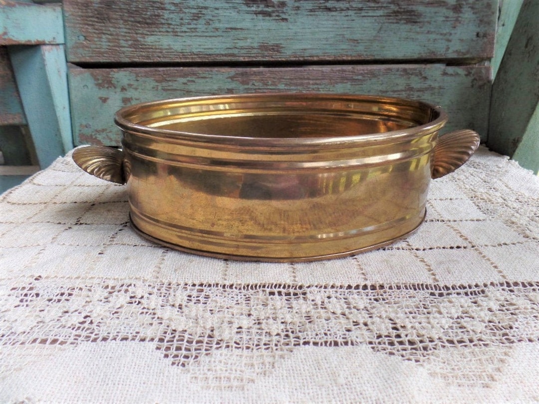 Vintage Oval Brass Double Shell Handle Pot - Etsy