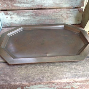 Large Vintage Octangular Solid Copper Serving Tray Brass Wood Handles ...