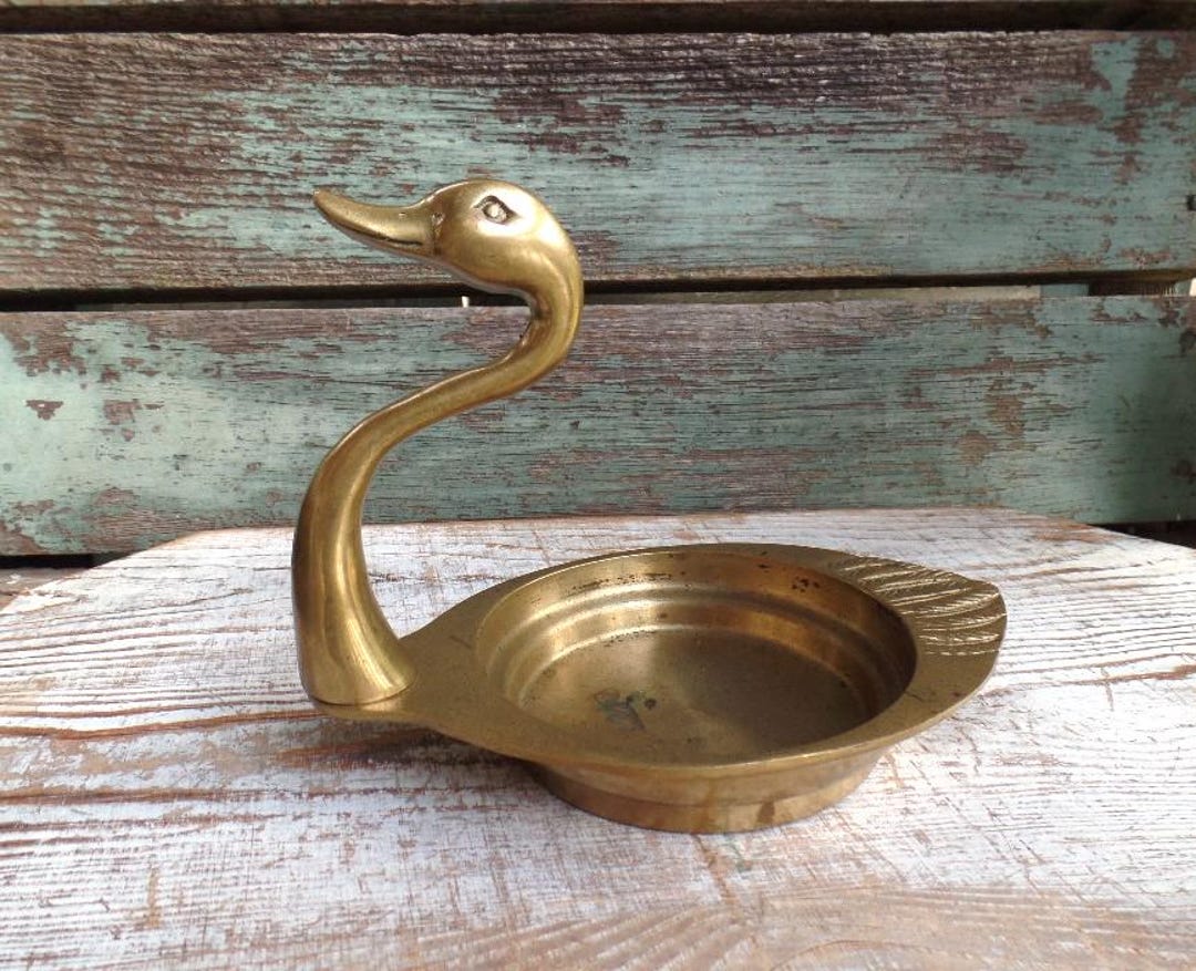 Vintage Brass Swan Trinket Dish Coin Dish - Etsy