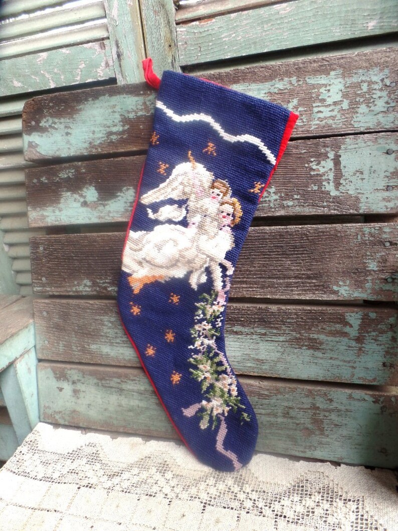 Vintage Needlepoint Christmas Stocking Angels Mistletoe - Etsy