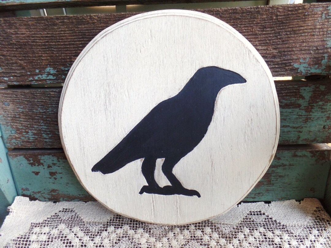 Handmade Folk Art Wood Sign Raven Crow Black Bird Halloween Decor ...